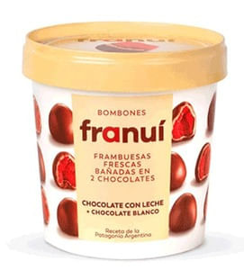 FRAMBUESAS FRANUI BAÑADAS CHOCOLATE CON LECHE Y BLANCO 150GR - El Dorado