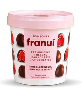 FRAMBUESAS FRANUI BAÑADAS CHOCOLATE AMARGO Y BLANCO 150GR - El Dorado