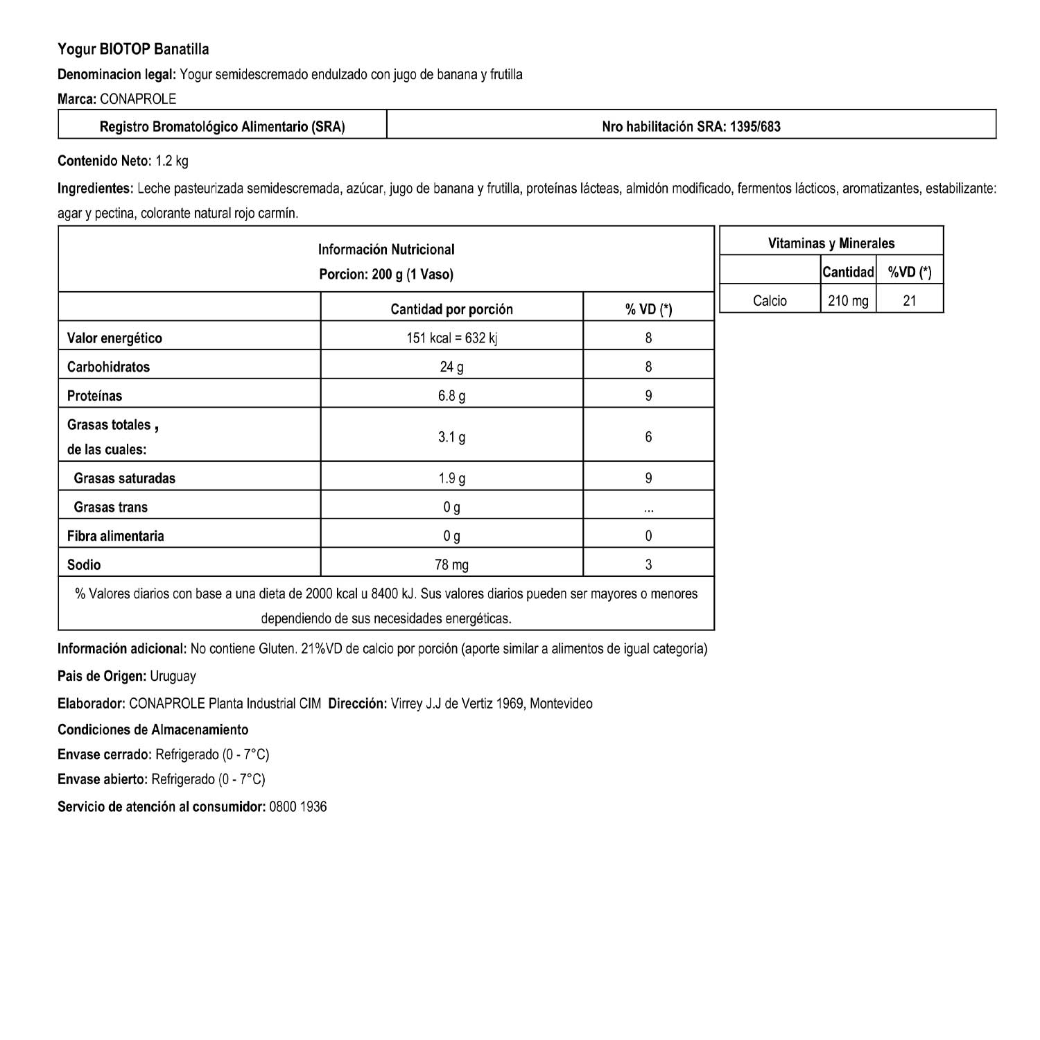 YOGUR CONAPROLE BIOTOP BANATILLA 1.2LT . - El Dorado