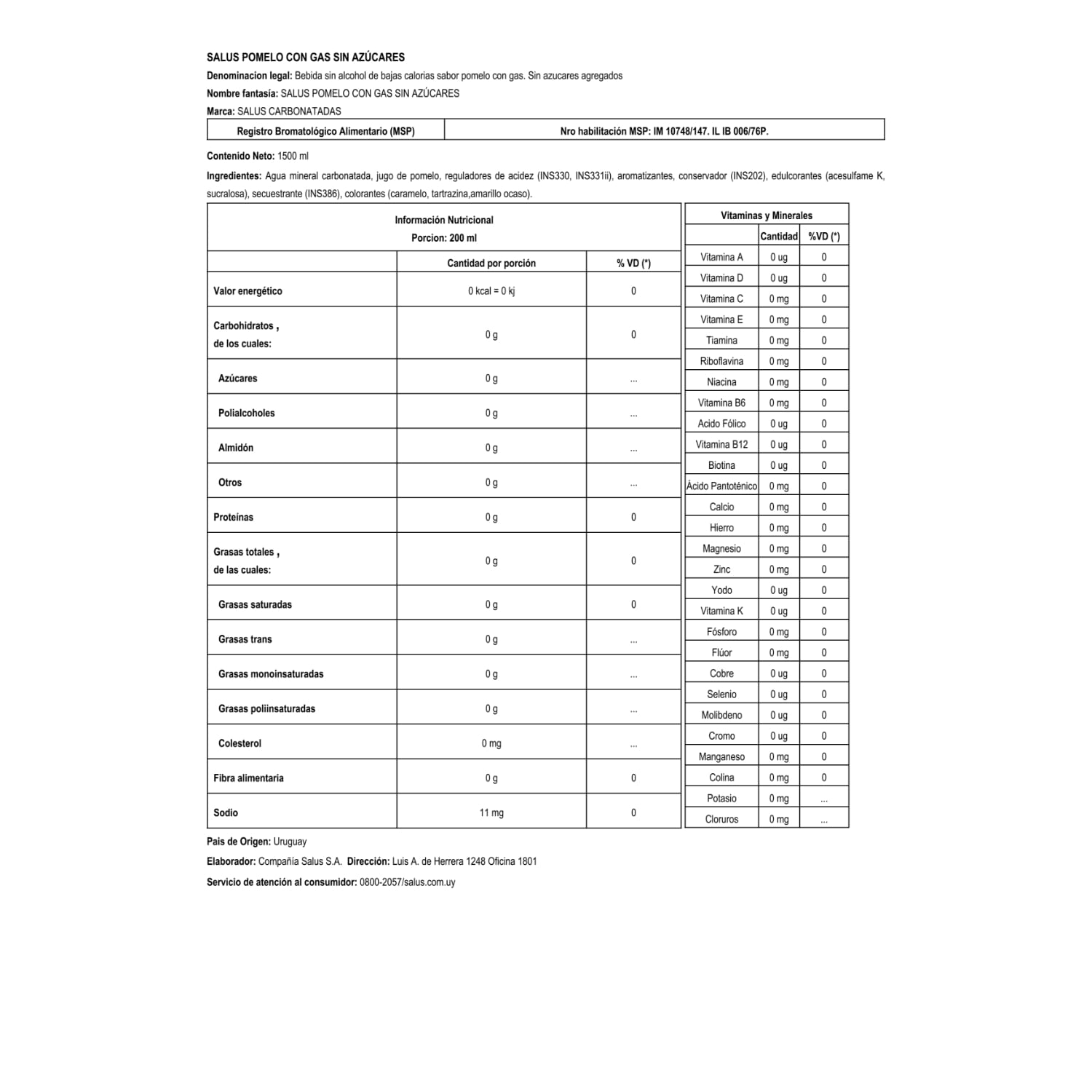 REFRESCO SALUS CARBONATADO POMELO 1.5LT - El Dorado