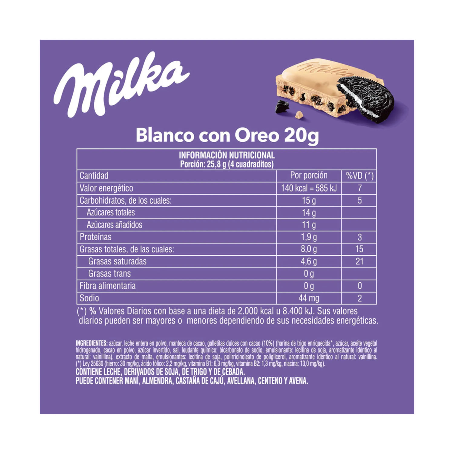 CHOCOLATE MILKA OREO BLANCO 20GR - El Dorado