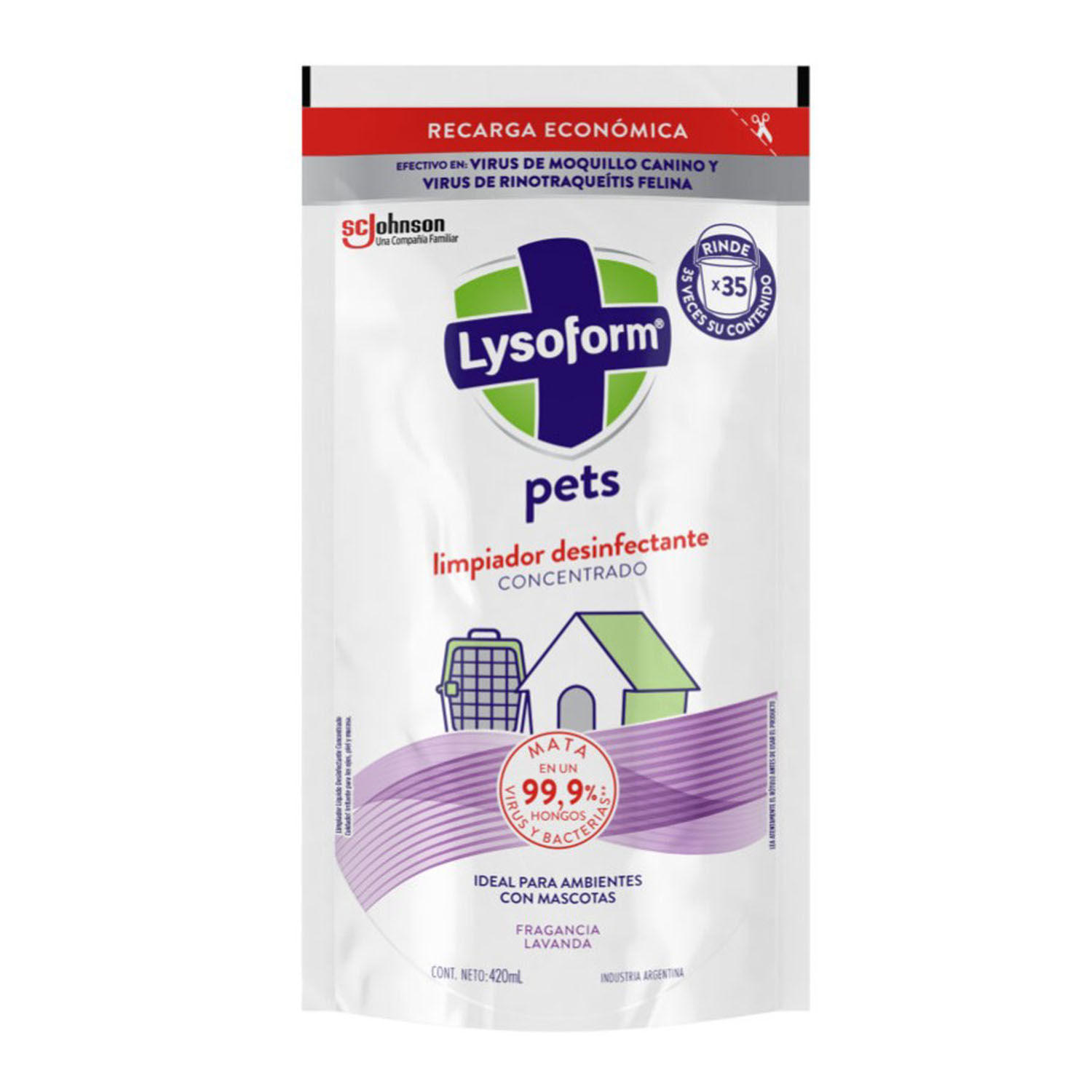 DESINFECTANTE LYSOFORM LIMPIADOR LIQUIDO PETS DOY PACK 420ML - El Dorado