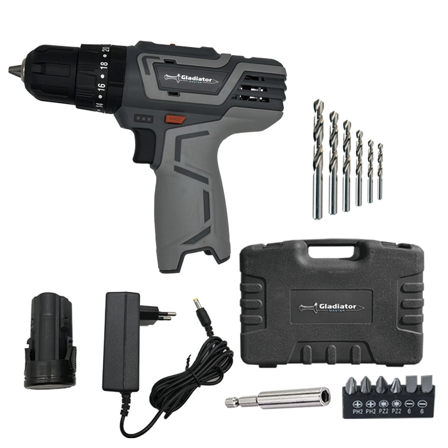 TALADRO GLADIATOR TG410/12K1 ATORNILLADOR 12V EN KIT CON VAL - El Dorado